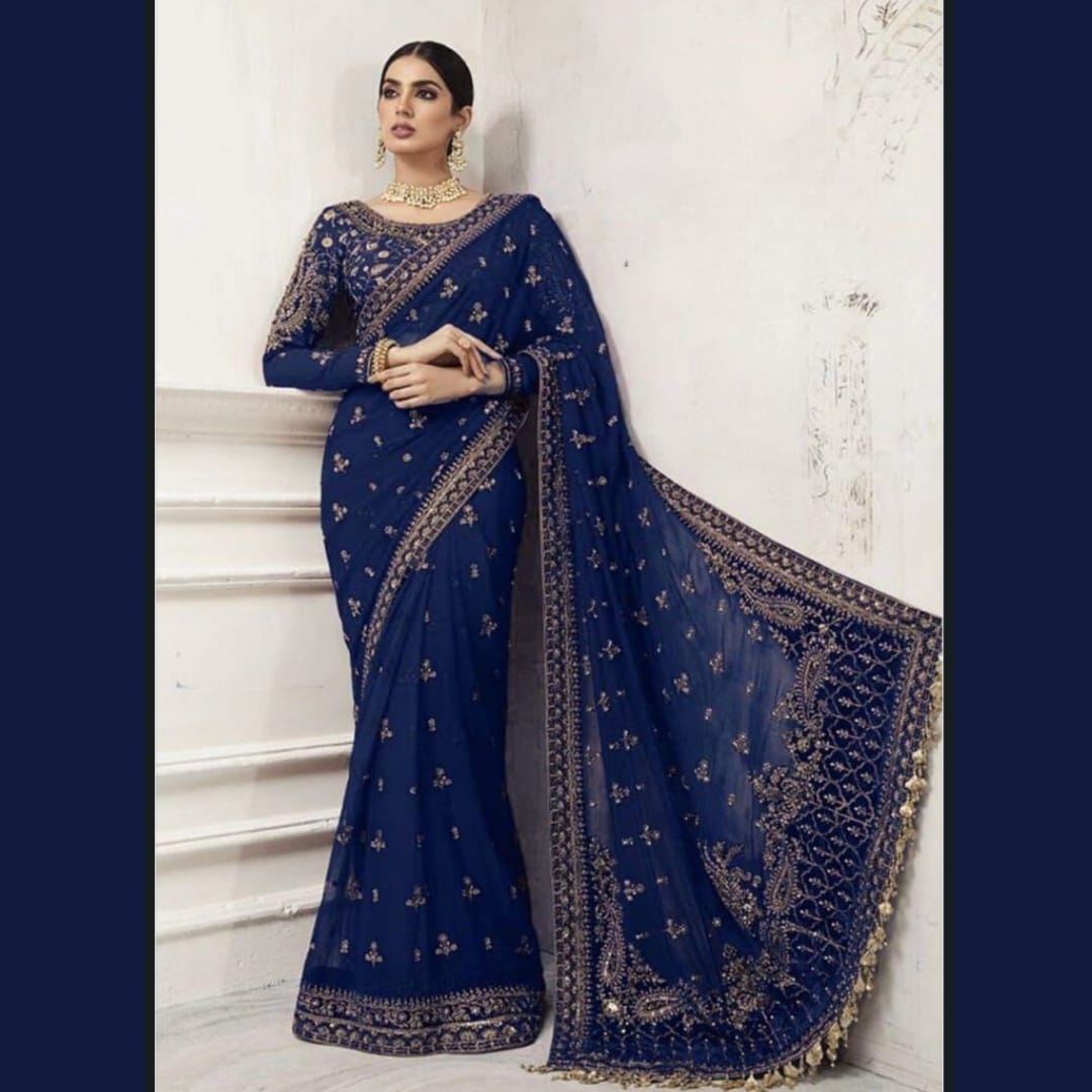 Indian Net Sari-3Pc EMB p71 – ZR Collections